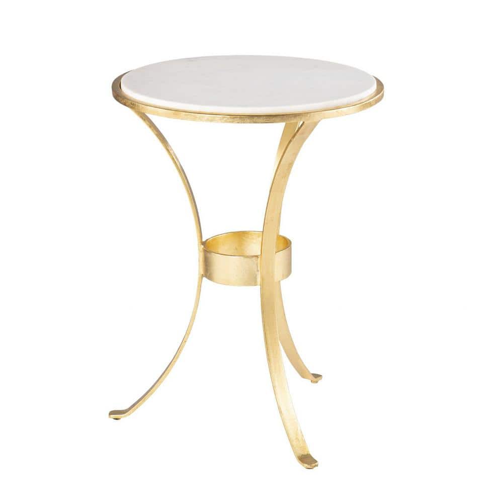 HomeRoots Valerie 17 in. Gold Marble Round Marble End Table 2000402258 ...