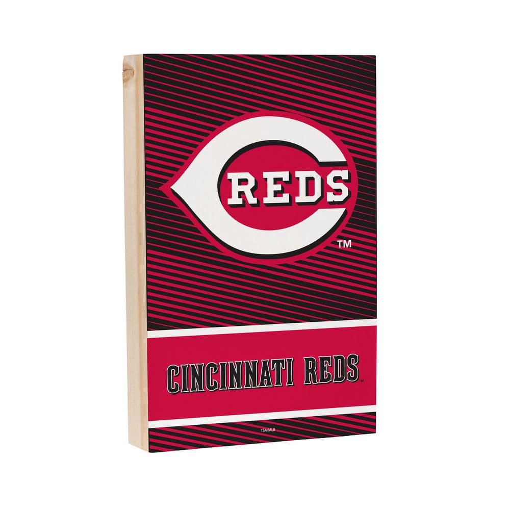 Evergreen Cincinnati Reds 8 in. x 12 in. Team Color Stripes Wood Plock ...