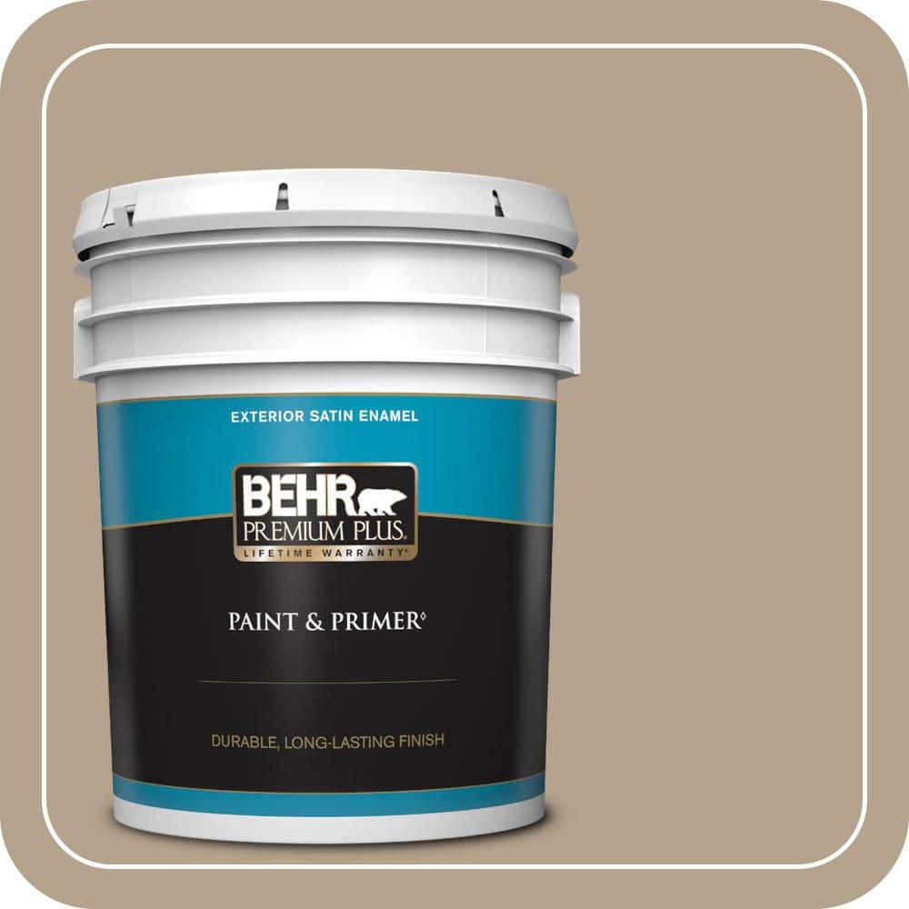 BEHR PREMIUM PLUS 5 gal. #ECC-53-2 Wild Rye Satin Enamel Exterior Paint ...