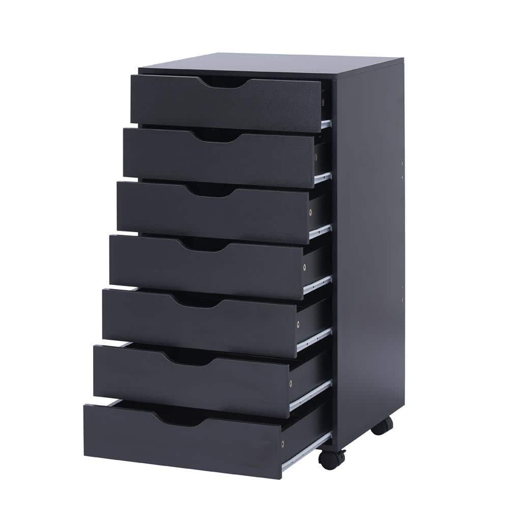 HOMESTOCK 7-Drawer Black Wood 18.9 in. W Vertical Storage Dresser with ...