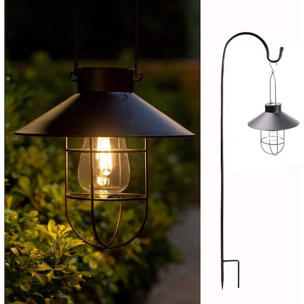 2Pack Solar Metal Hanging Lantern with Shepherd Hook Outdoor Led Garden Lights Black B09JSMDMLV ...