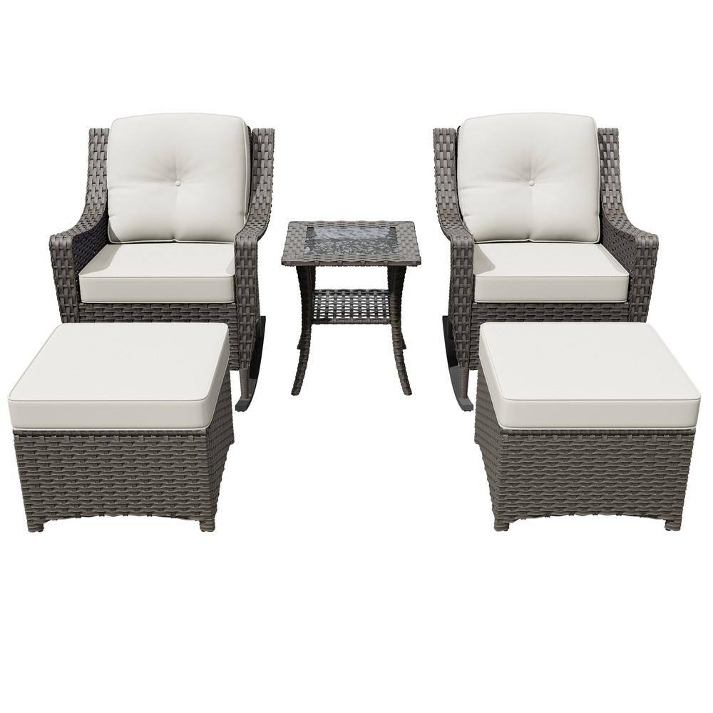 INMITOM 5-Piece Wicker Outdoor Patio Conversation Set Rocking Chair Set ...