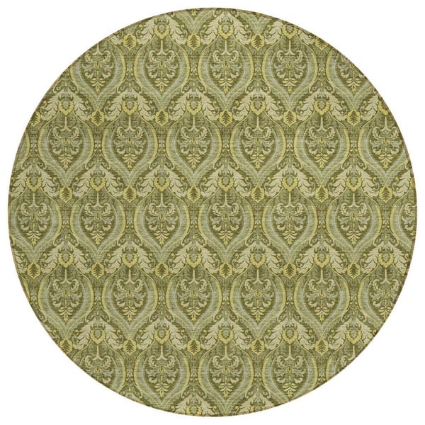 HomeRoots Green 8 ft. Round Woven Trellis Round Indoor/Outdoor Area Rug ...