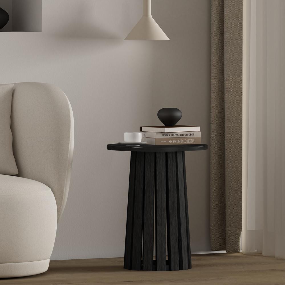 Manhattan Comfort Layla 17.7 in. Modern Black Round MDF End Table ET012 ...