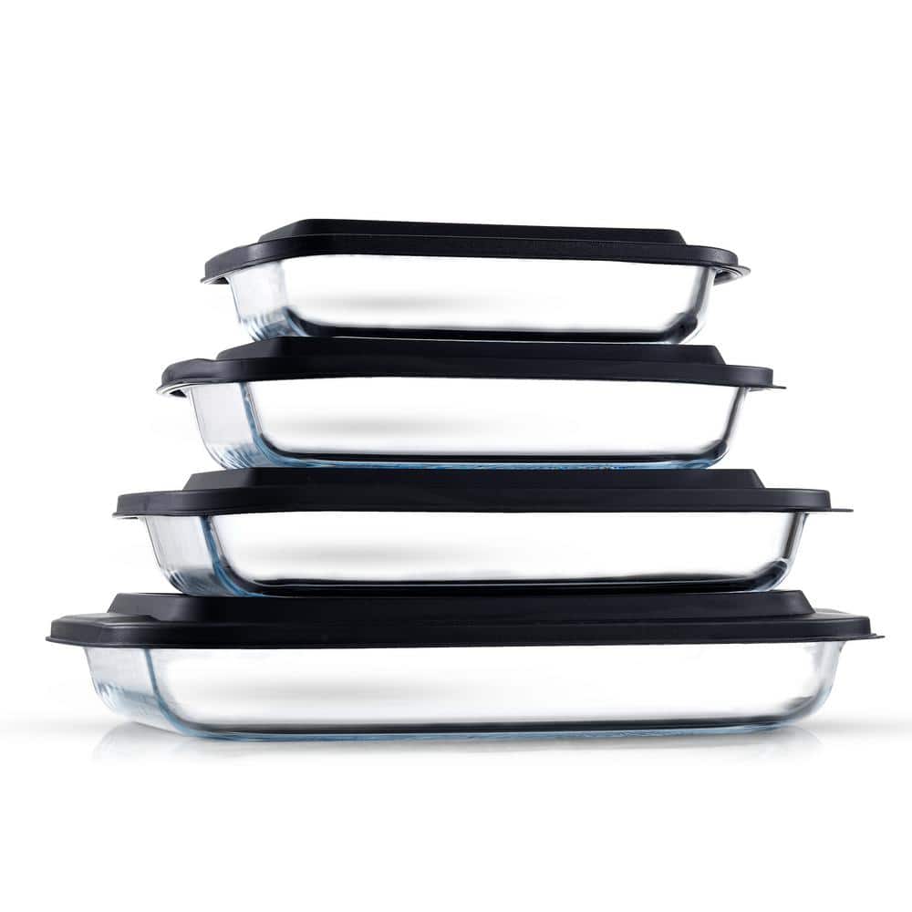JoyJolt Joyful 4-Piece Black Rectangle Glass Bakeware Containers Set ...