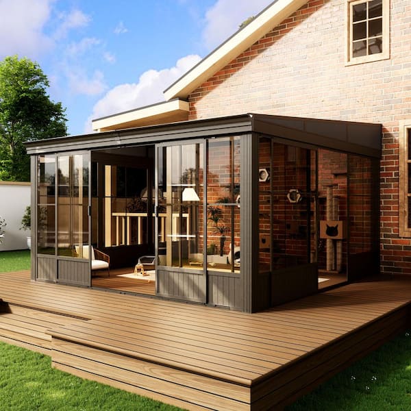 Mondawe 12 ft. x 16 ft. Wall Mounted Sunroom, All-Season Solarium with ...
