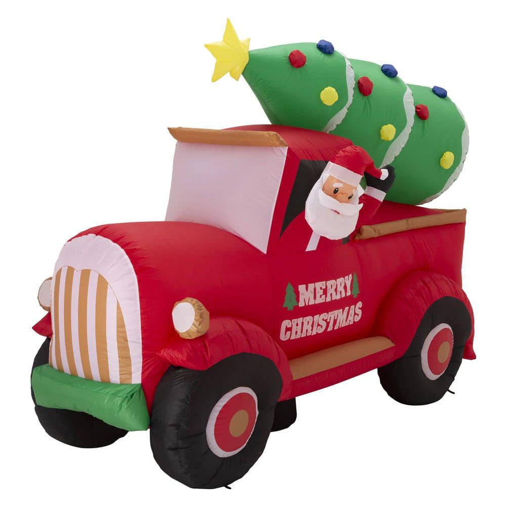 Glitzhome 7 ft. Santa Claus On Pick Up Truck Inflatable Decor ...