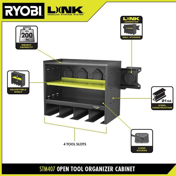 RYOBI LINK Open Tool Organizer Cabinet with LINK Accessory Rail (2-Pack ...