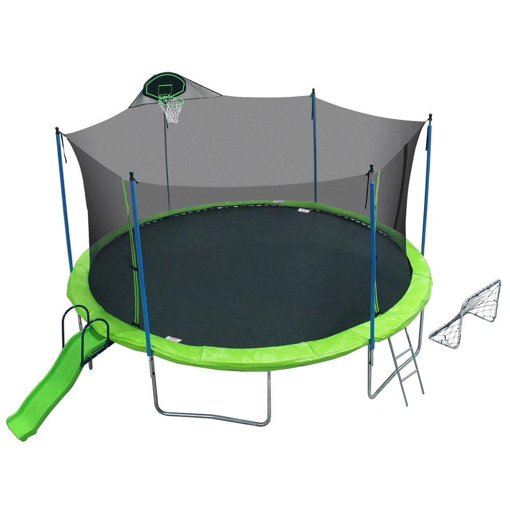 Sudzendf 14 ft. Green Trampoline with Slide and Football Goal TOUTD1232 ...