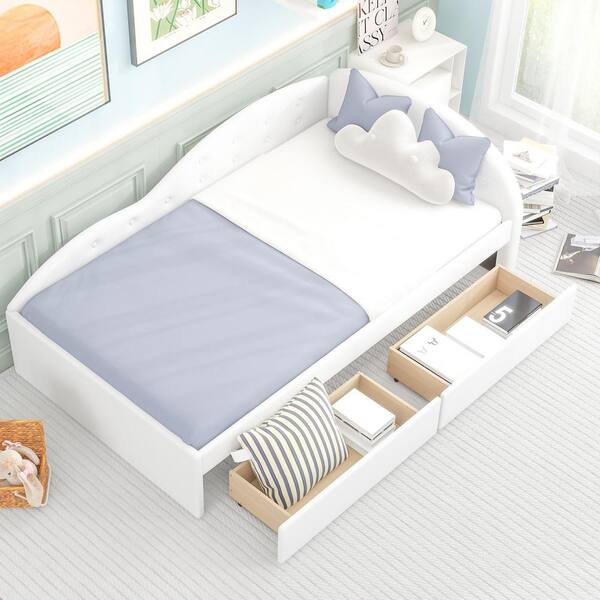 Harper & Bright Designs White Wood Frame Twin Size PU Leather Upholstered Daybed with 2-Drawer ...