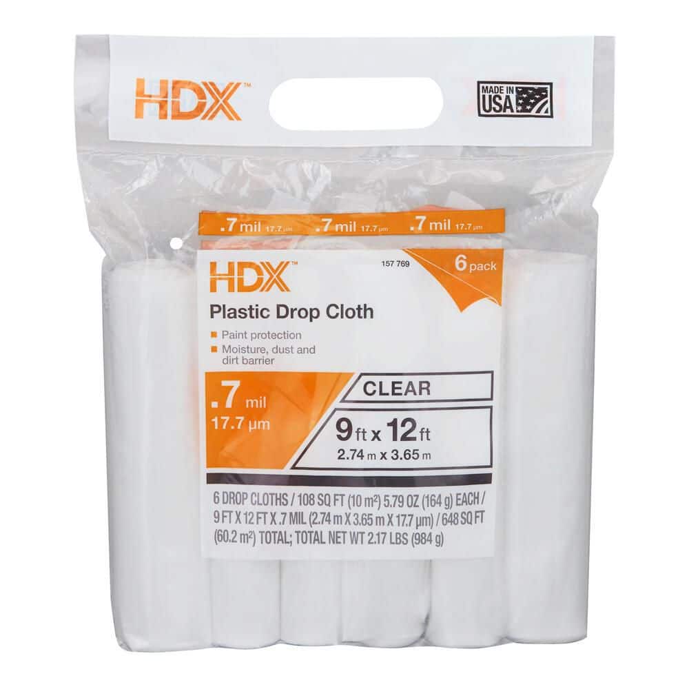 HDX 9 ft. x 12 ft. Clear Plastic Drop Cloths (6-Pack) DCHD-07-6 - The ...