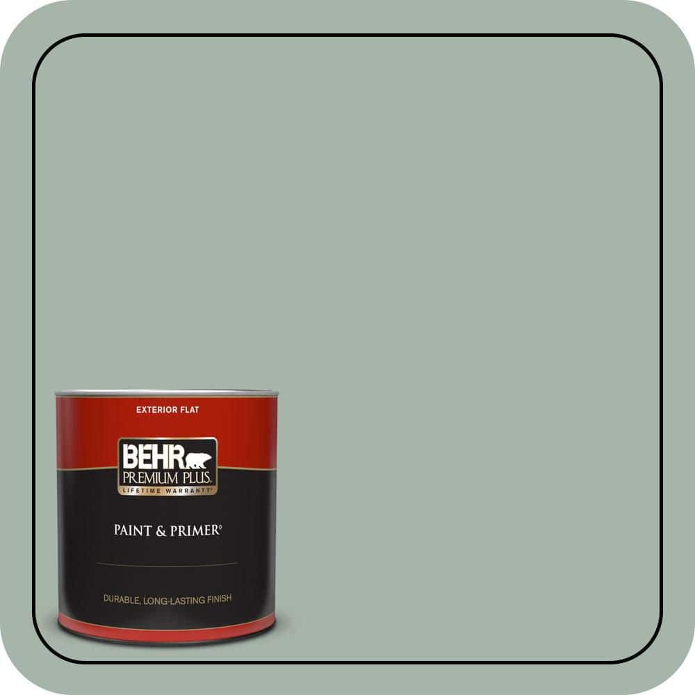BEHR PREMIUM PLUS 1 qt. #PMD-100 Aquatone Flat Exterior Paint & Primer ...