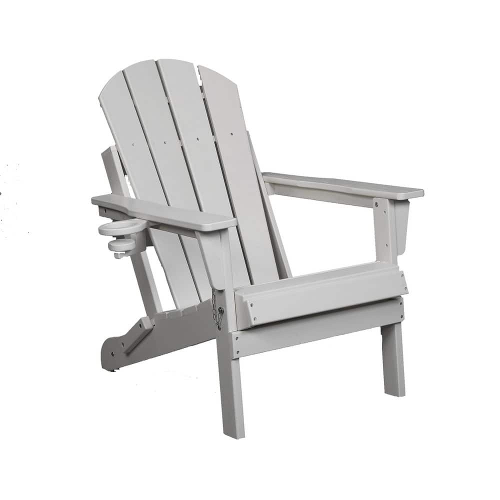 White Folding Composite Adirondack Chair with Wood Texture and Dual Cup ...