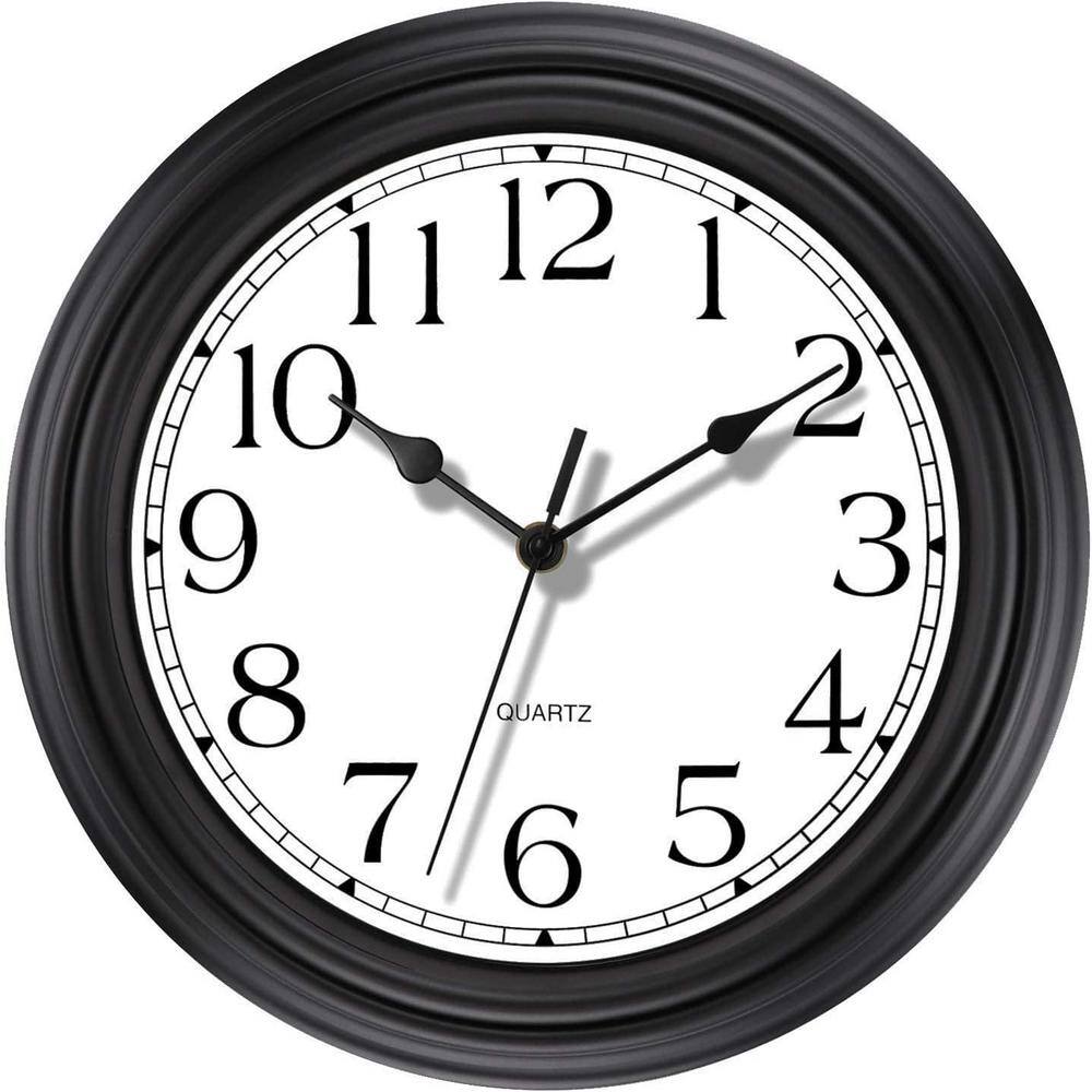 Afoxsos 12 in. Black Analog Classic Non-Ticking Wall Clock Decorative ...