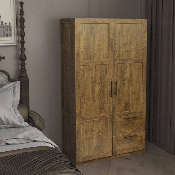 White Armoire with 2 Doors 2 Drawers and 5 Storage Spaces 70.87 x 39.37 x 19.49