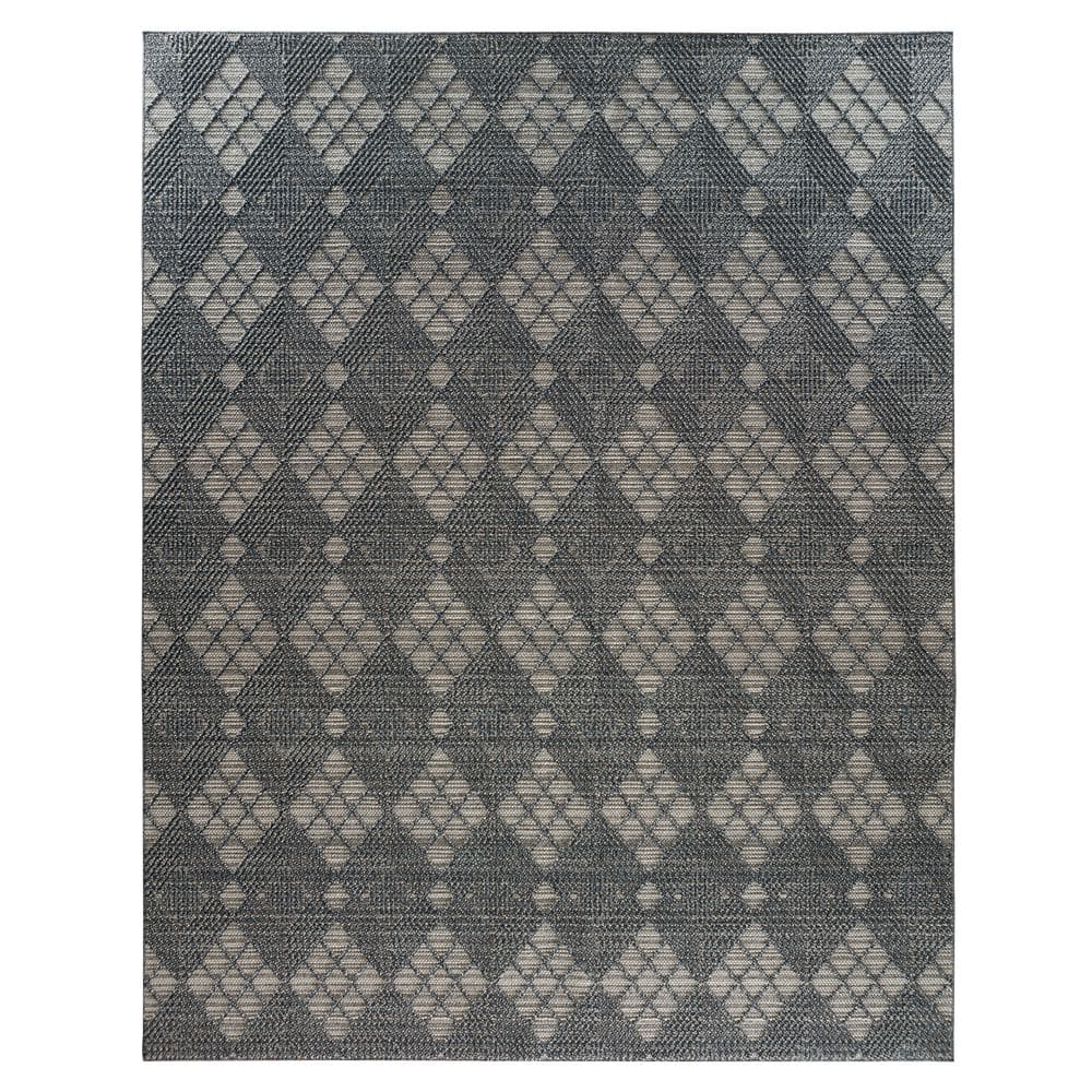 Nautica High/Low Textured Navy/Gray 8 ft. x 10 ft. Herringbone Area Rug ...