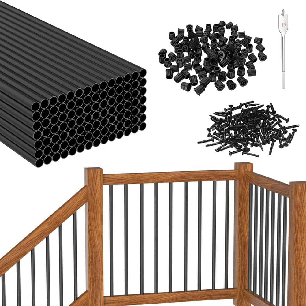 Afoxsos 26 in. H x 1 in. W Black Aluminum Stair Railing Kit with ...