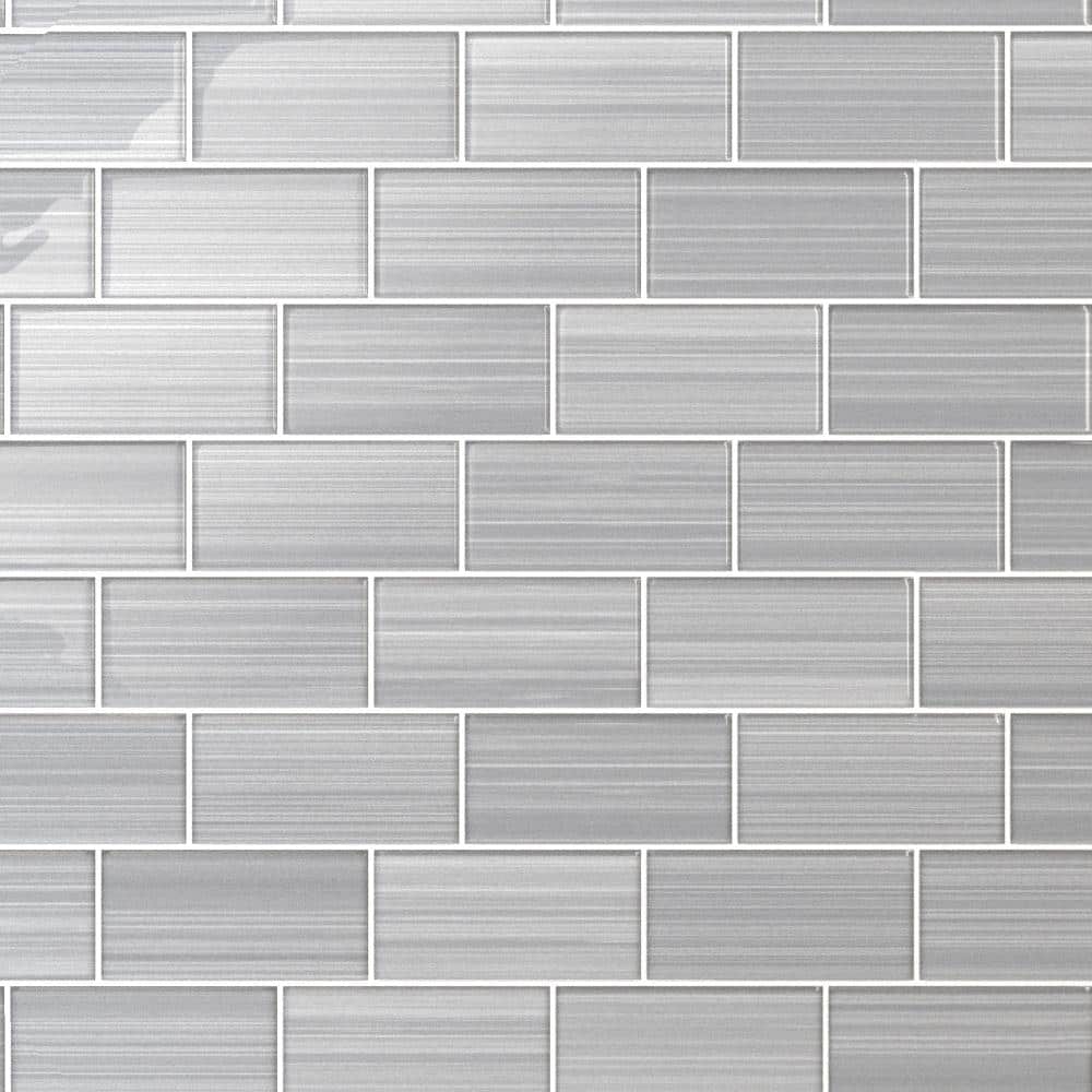 Bodesi Hand Painted Sample 3 in. x 6 in. Neutral Gray 30 Glass tile (0. ...