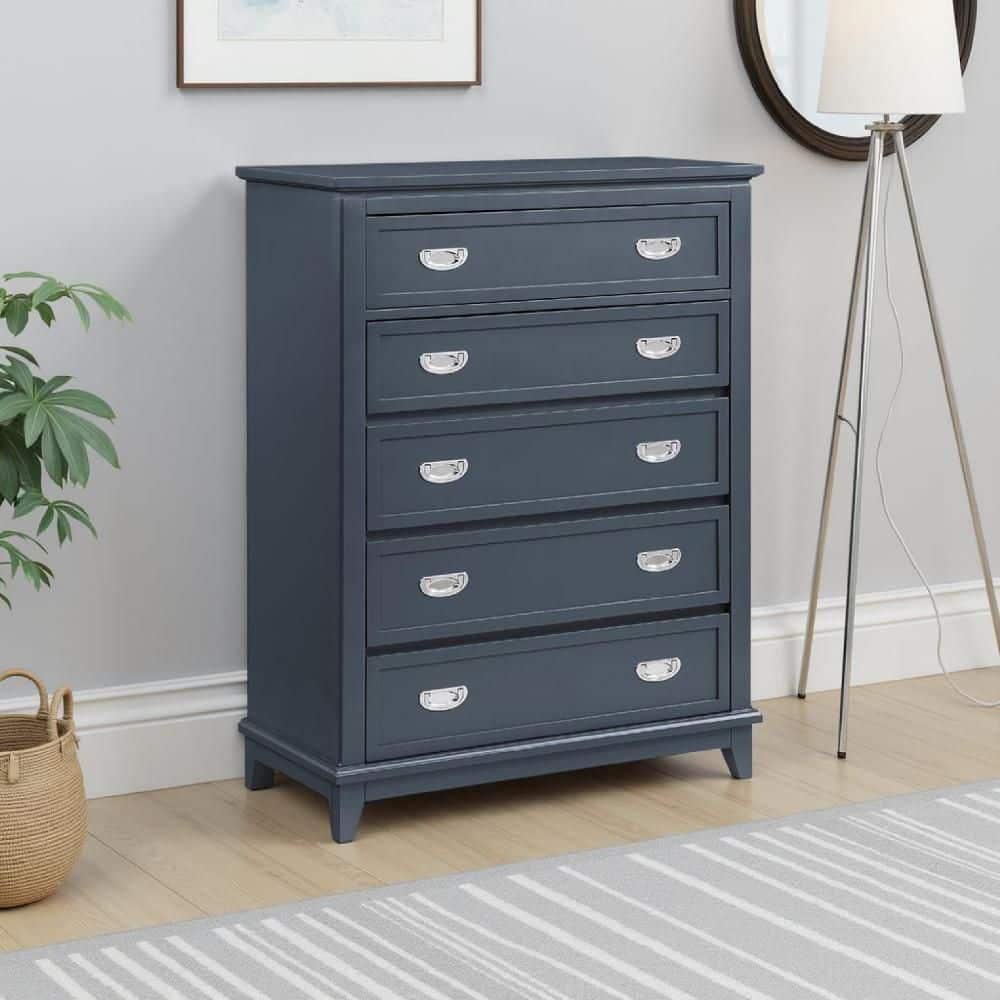 Benjara Sely Navy Blue and Nickel Silver 5 Drawer 17 in. Chest of ...
