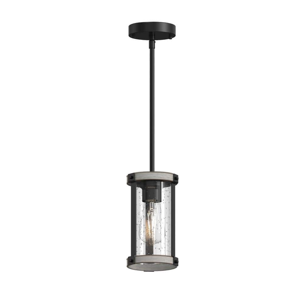 Luminosa 1-Light Matte Black and Gray Wood Mini Cage Pendant Light with ...