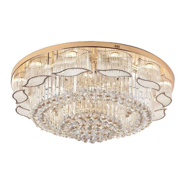 OUKANING 23 in. Gold Luxury Crystal Flush Mount Ceiling-Light with ...