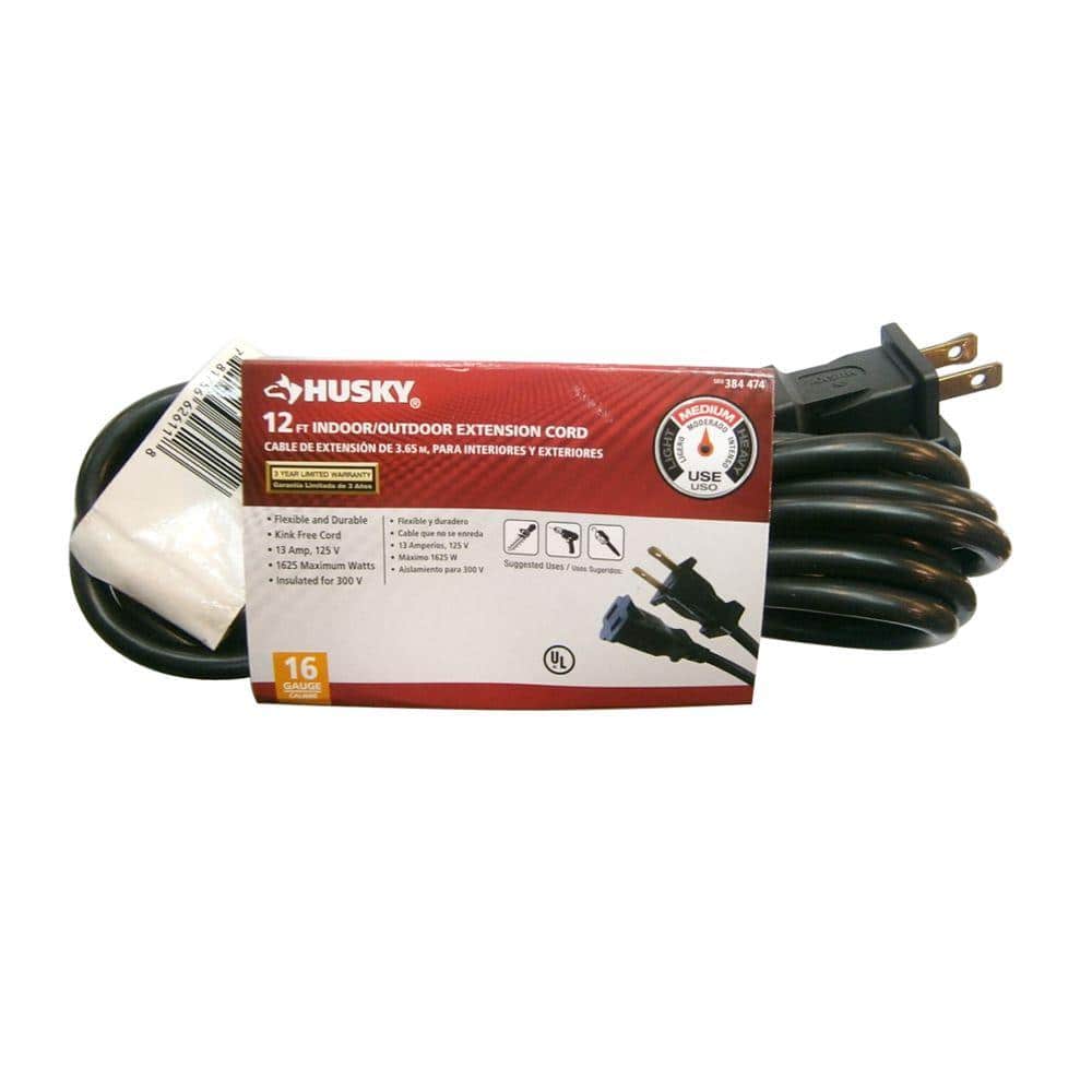Husky 12 ft.16/2 Indoor/Outdoor Extension Cord, Black HW16212HB - The ...