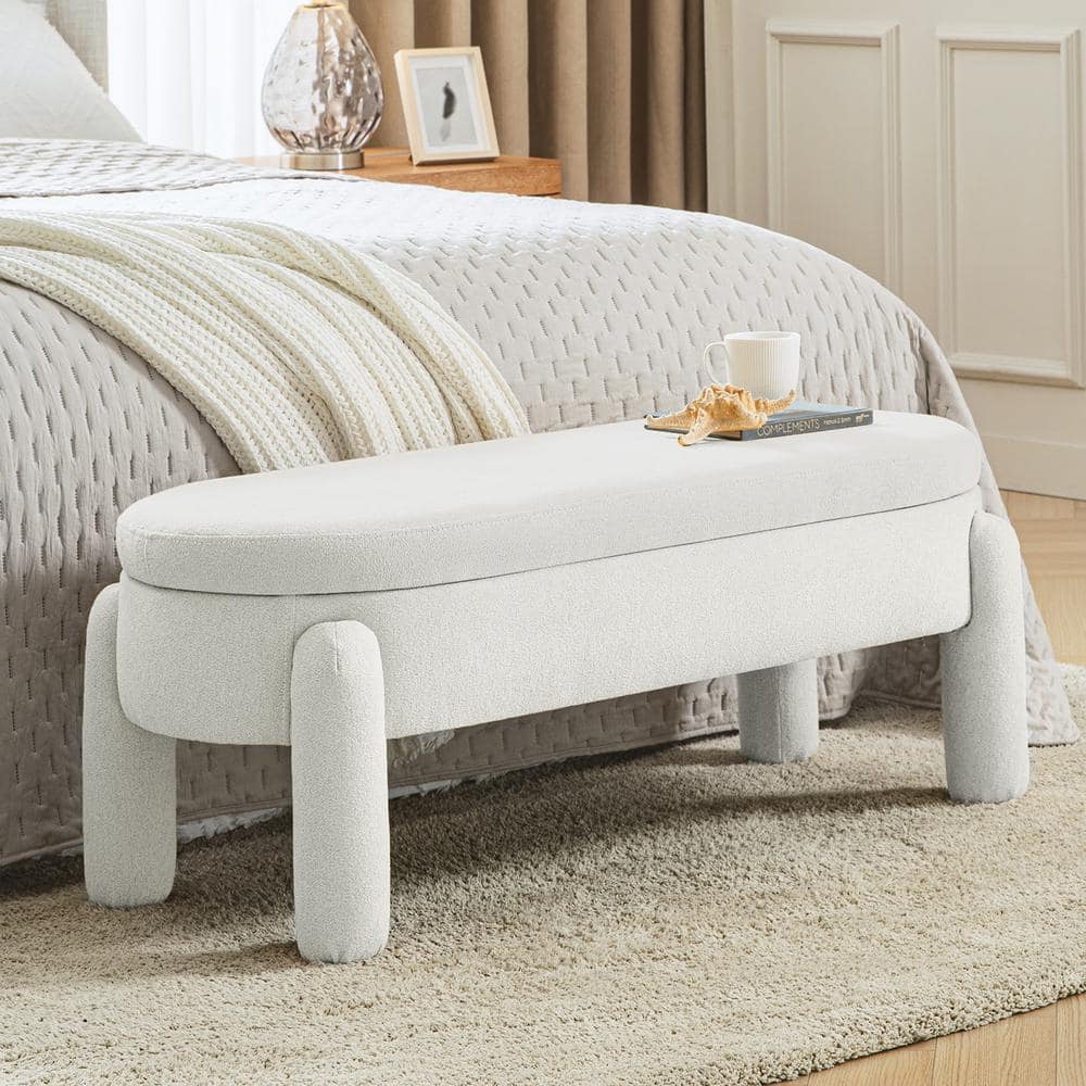 JAYDEN CREATION Felix Ivory Modern Waterproof Storage Bench with Elephant Stool Legs Z6BEZB0406 ...