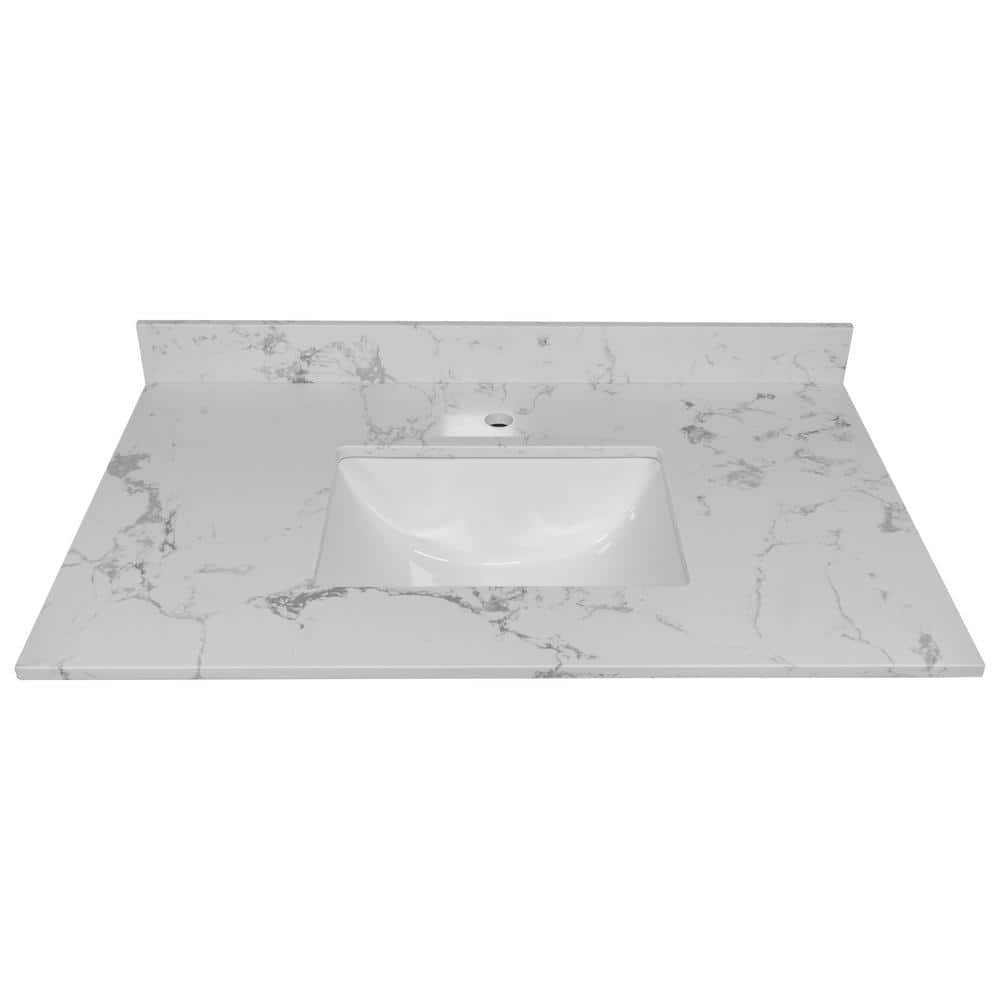 Xzkai 31 in. W x 22 in. D Ceramic White Rectangular Single Sink Vanity ...