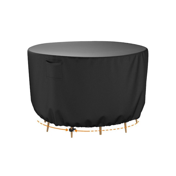 Phewnyzo 62" DIA x 28" H Black Round Outdoor Table Cover, Heavy-Duty ...
