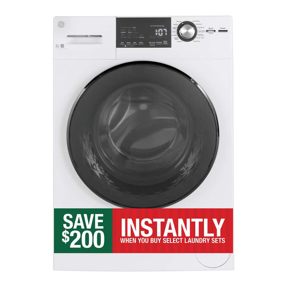 GE 2.4 cu. ft. Stackable White Front Loading Washing Machine with Steam ...