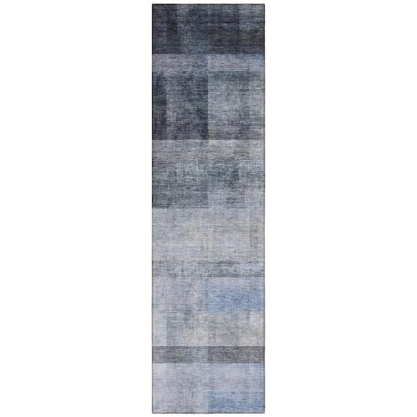 HomeRoots Navy and Gray 2 ft. x 8 ft. Woven Solid Color Runner Indoor ...