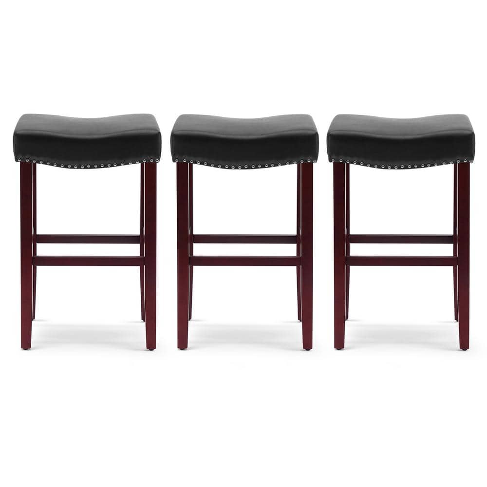 WESTINFURNITURE Jameson 29 in Bar Height Cherry Wood Finish Backless ...
