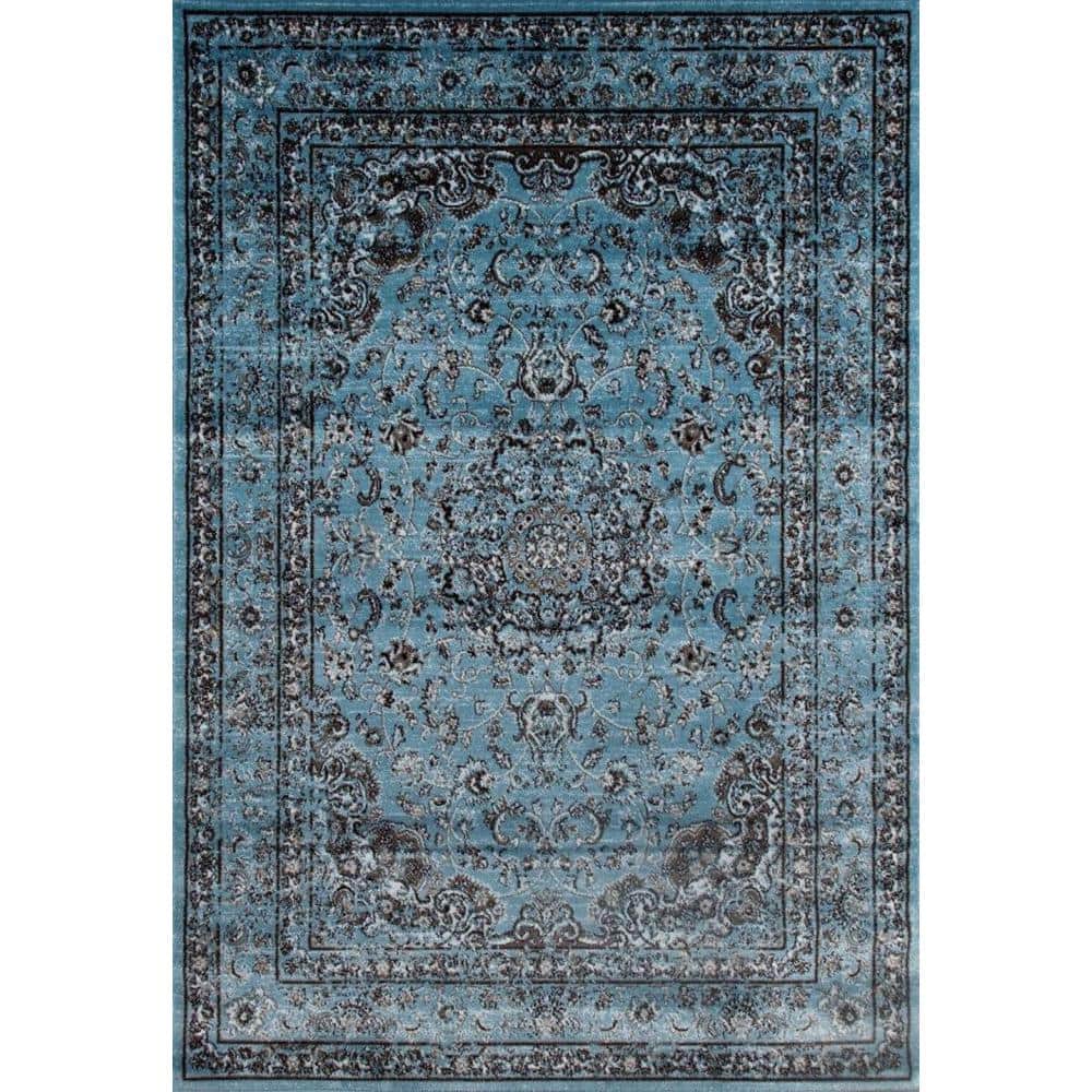 Victoria Collection Blue 8x10 Oriental Medallion Floral Polypropylene ...