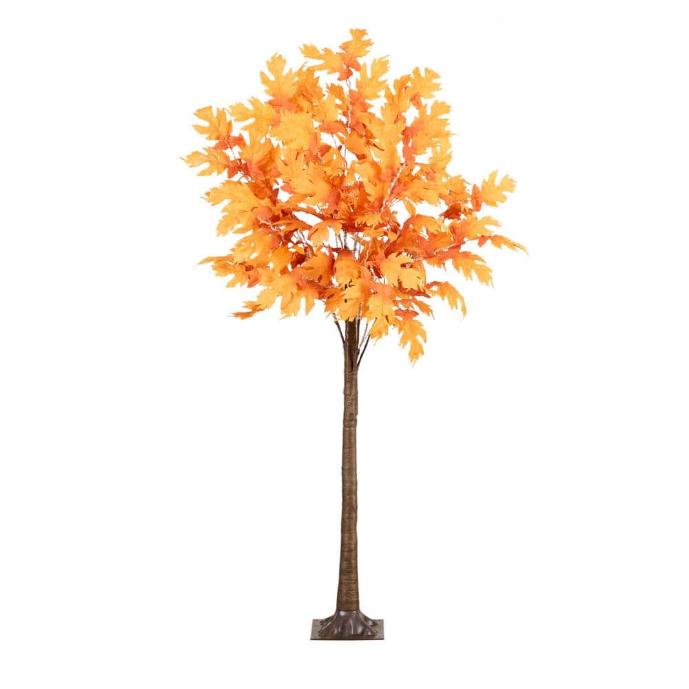Nearly Natural 6 ft. Artificial Autumn Maple Tree Pre-Lit with Warm ...