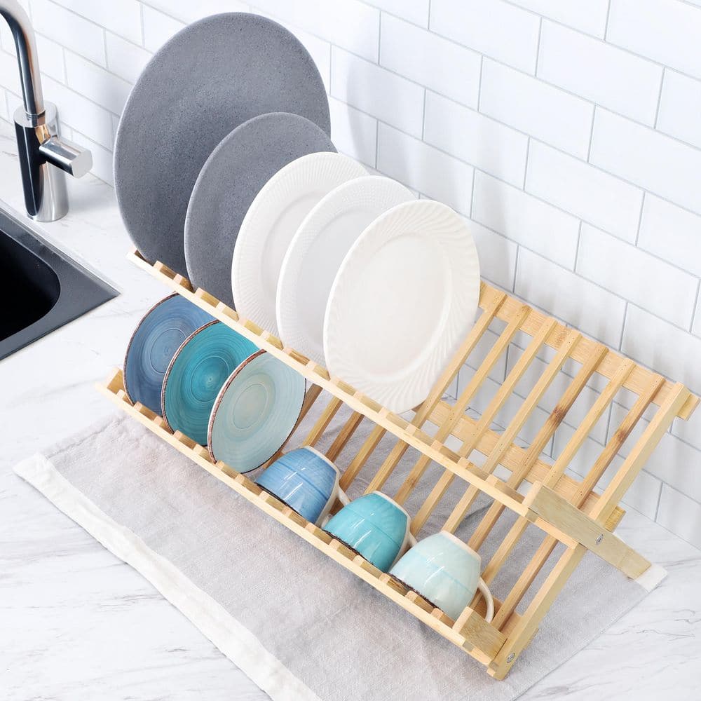 Elama 2-Tier Collapsible Kitchen Bamboo Drying Dish Rack 985122140M ...