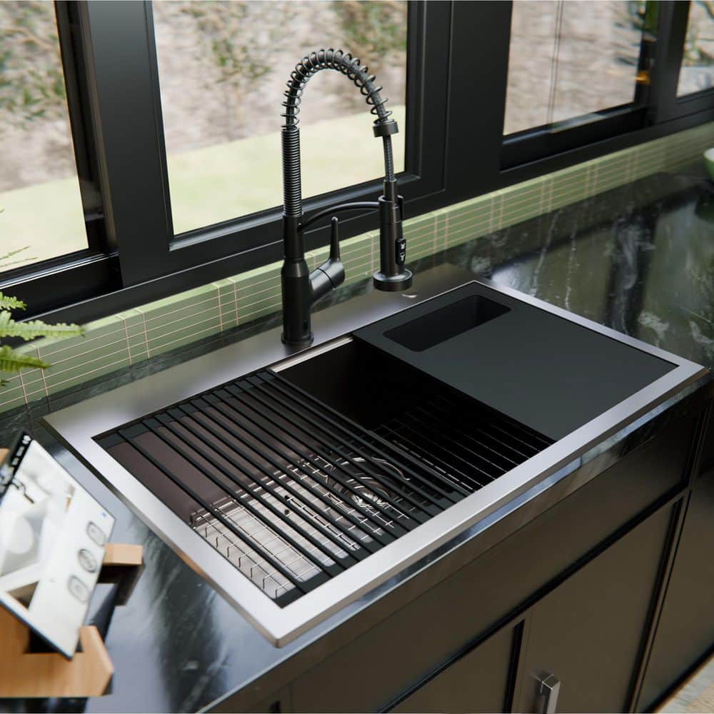 Karran Fusion Workstation Drop-in 33 in. x 22 in. Stainless Steel ...