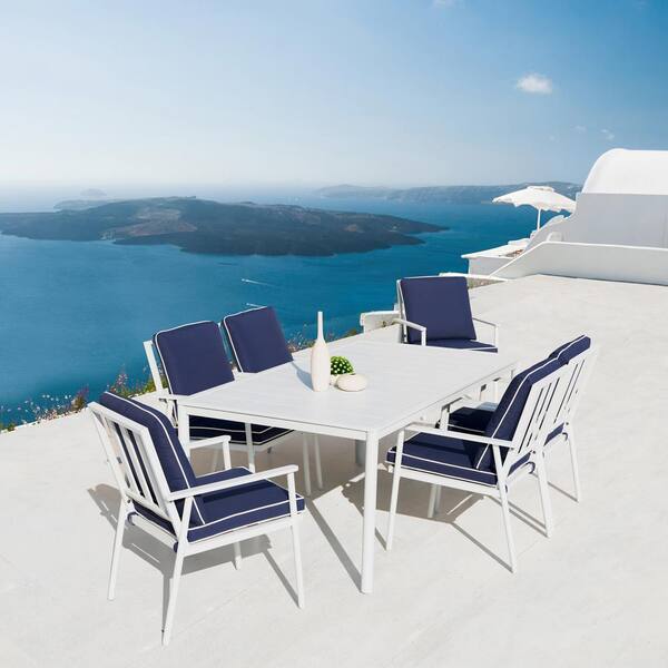 Patio Time 7-Piece Bluebell Aluminum Outdoor Dining Set with Cushions ...