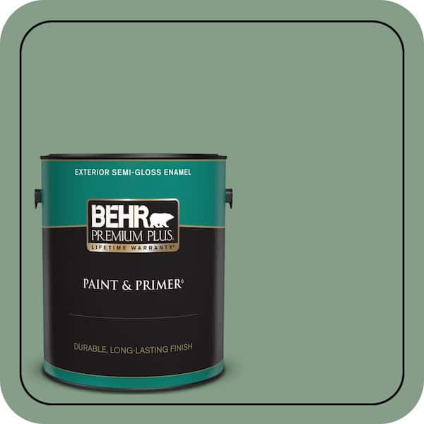BEHR PREMIUM PLUS 1 gal. #S410-5 Track Green Semi-Gloss Enamel Exterior ...