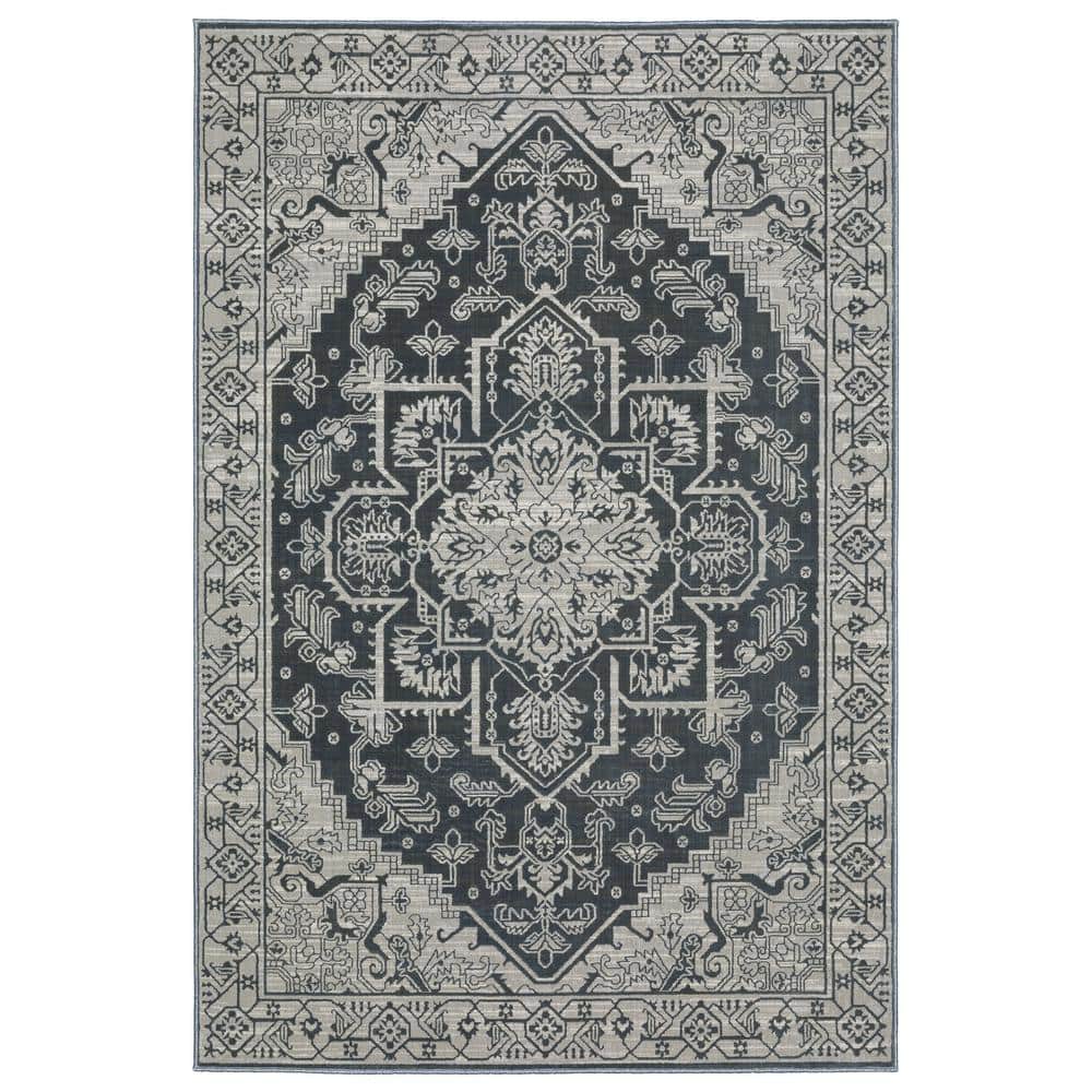 AVERLEY HOME Imperial Blue/Gray 4 ft. x 6 ft. Old World-Inspired Center ...