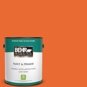 BEHR PREMIUM PLUS 8 oz. #220B-7 Electric Orange Flat Interior/Exterior ...