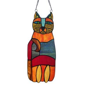 River of Goods Cozy Cat Stained Glass Window Panel 20716 - The Home Depot