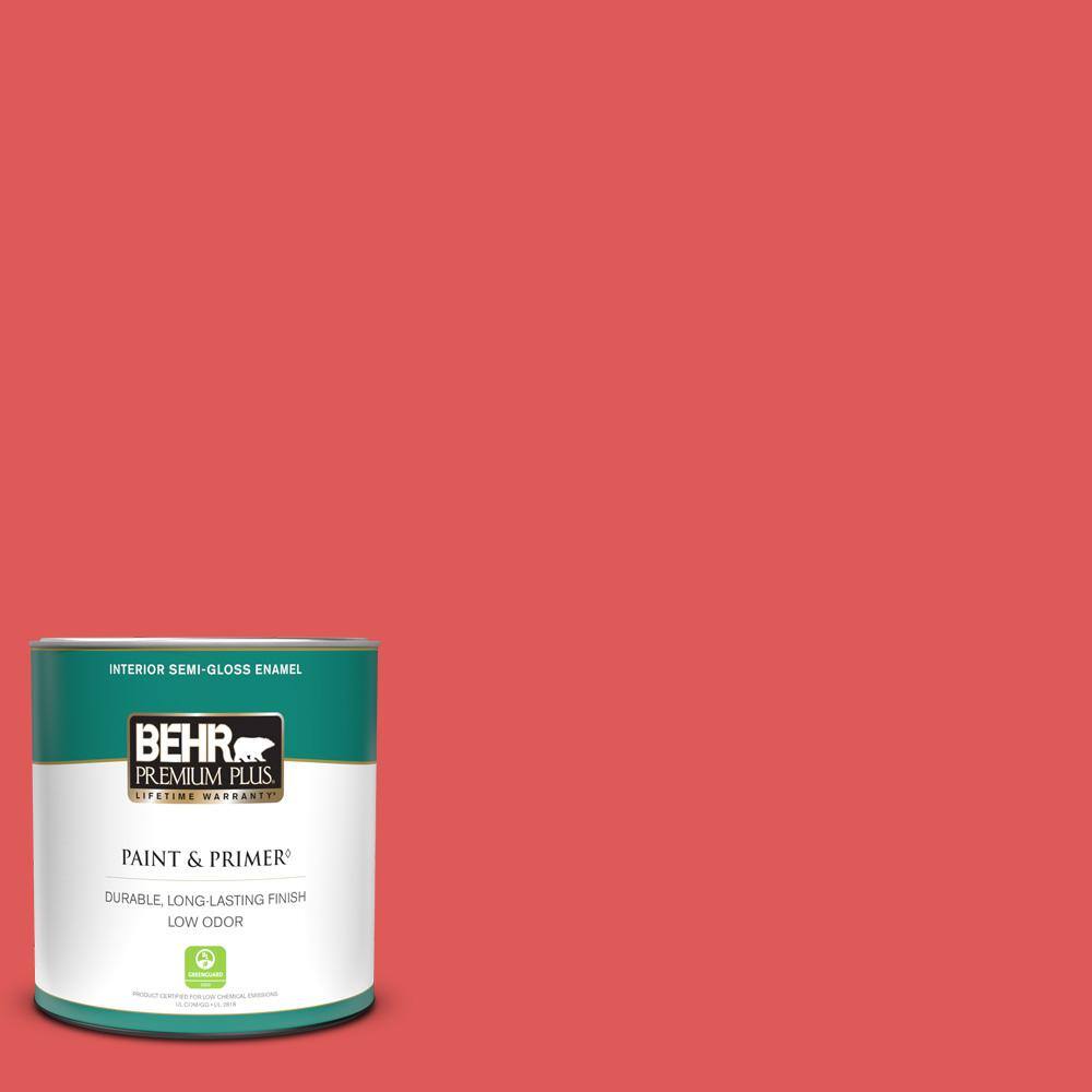 BEHR PREMIUM PLUS 1 qt. #150B-6 Firecracker Semi-Gloss Enamel Low Odor ...