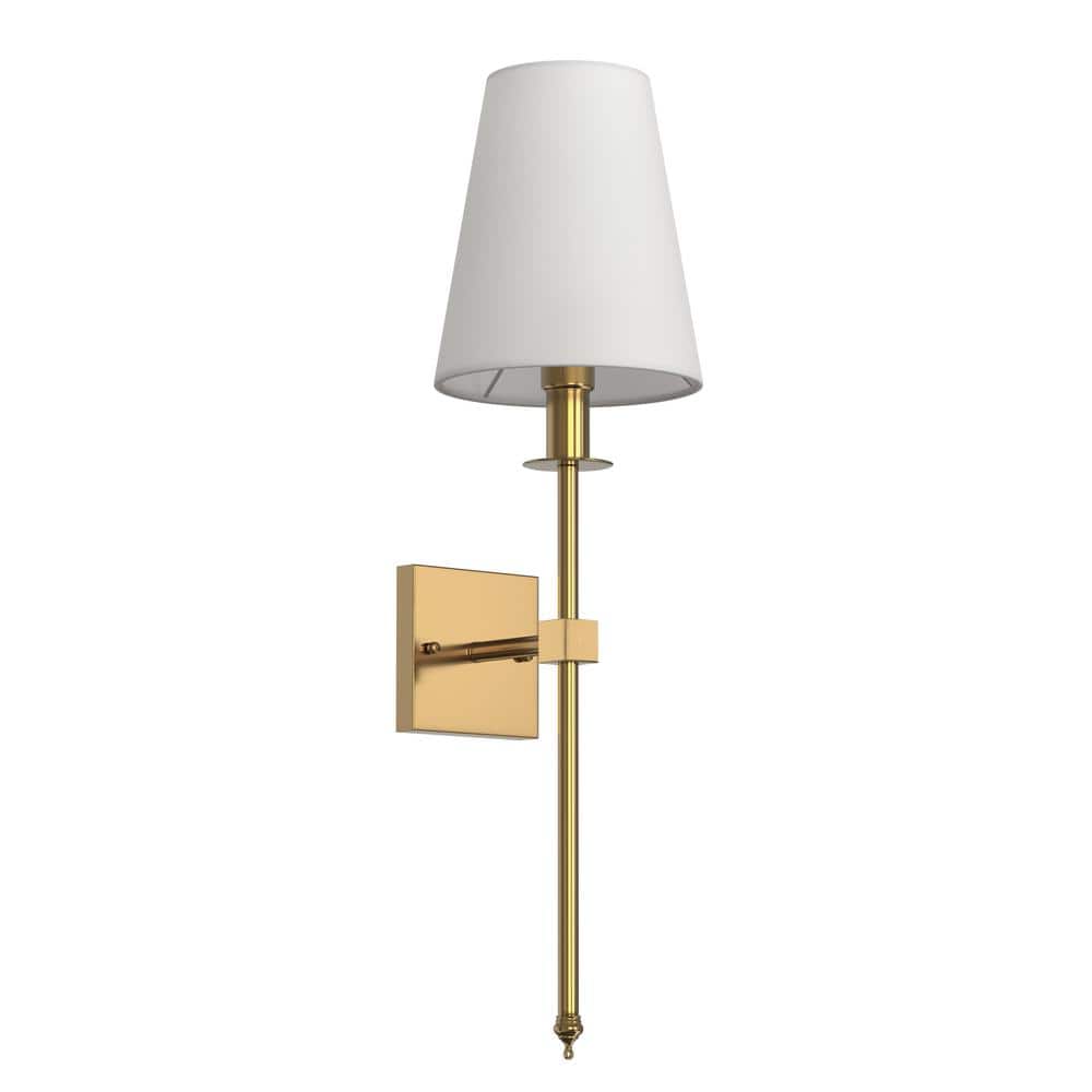 YANSUN 5.9 in.1-Light Gold Mid-Century Wall Sconce with White Fabric ...