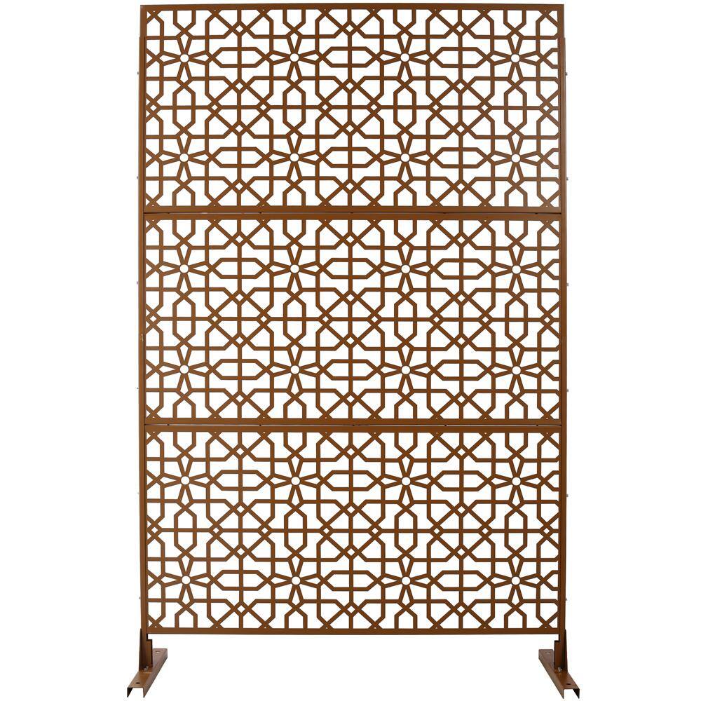 Kahomvis 6.3 ft. x 4 ft. Brown Outdoor Steel Decorative Privacy Screen ...