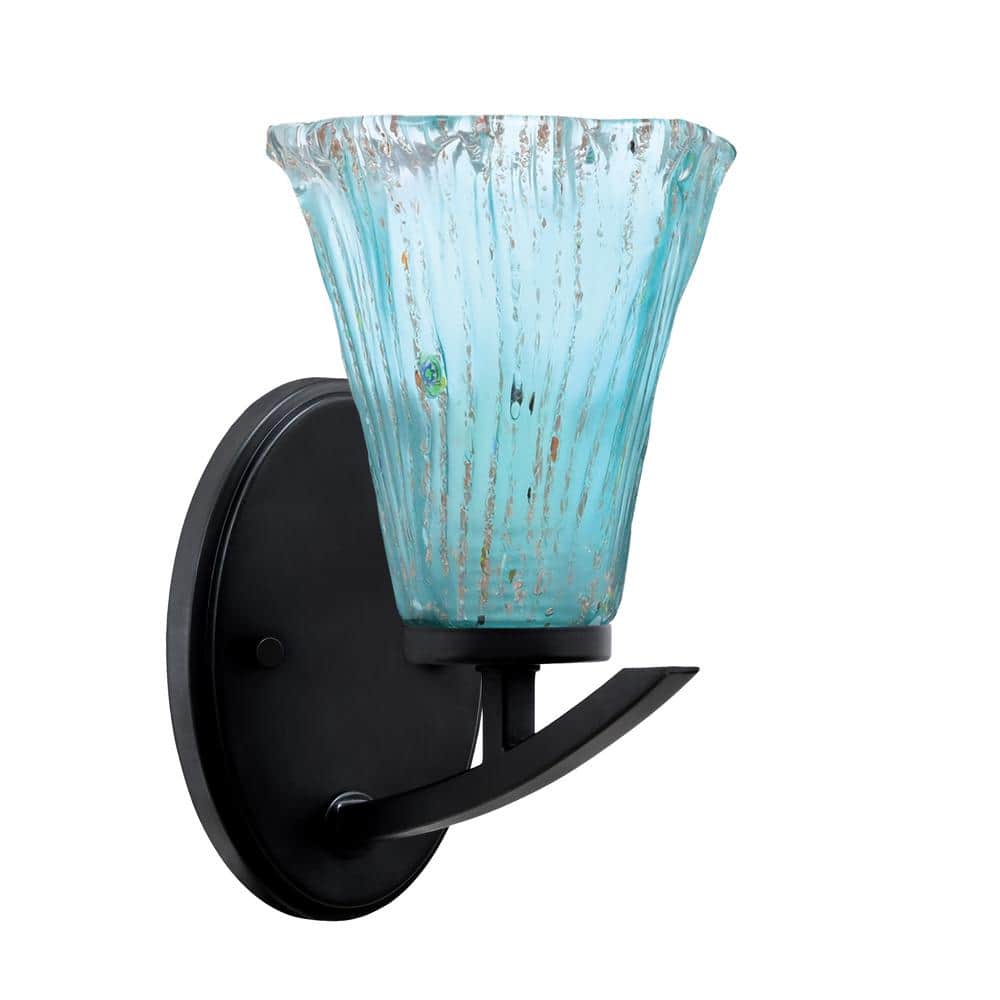 Siena 1-Light Matte Black Downlight Wall Sconce with Teal Crystal Glass ...