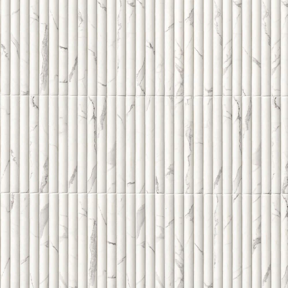 MSI Rainuer Calacatta 5 in. x 10 in. Satin Porcelain Marble Look Fluted ...