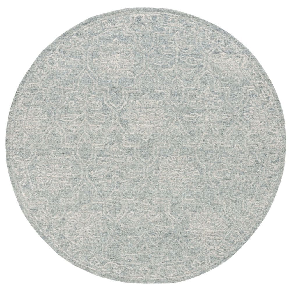 SAFAVIEH Micro-Loop 6 ft. x 6 ft. Light Gray/Ivory Ornate Floral ...