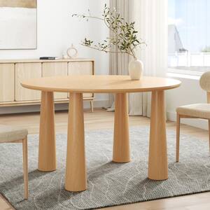 Lirago Round Light Brown Solid Wood 52 in. Kitchen Tables 4-Legs Dining ...