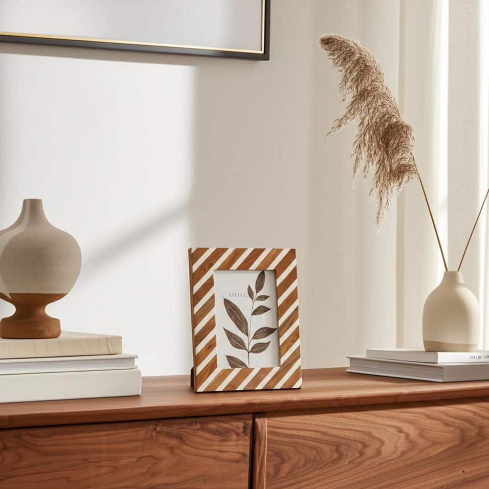 Liv & Skye 5 in. x 7 in. Brown Resin Abstract Diagonal Lines Photo ...