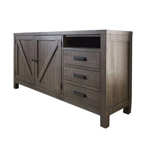 Benjara Gray Wood Top 60 in. Sideboard with 3 Doors BM187799 - The Home ...